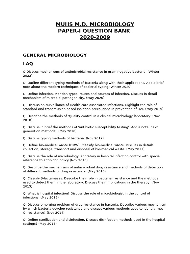 MUHS M.D. Microbiology Question Bank | PDF | Immune System ...