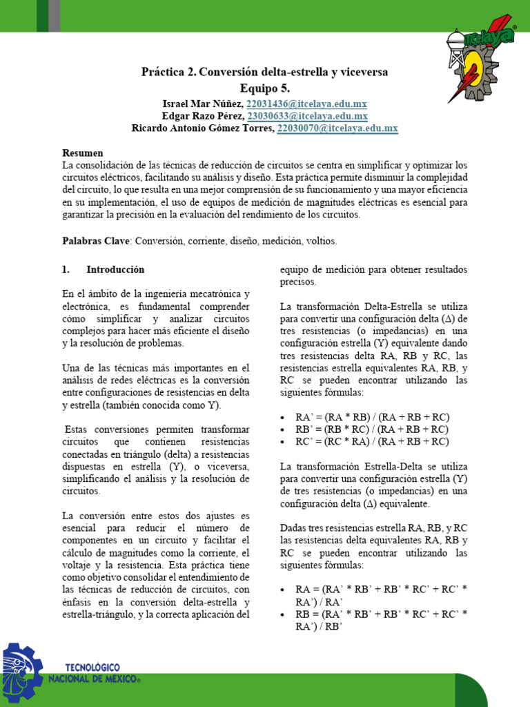 RPL_#2_Eq. 5. | PDF | Red eléctrica | Resistencia Eléctrica y Conductancia