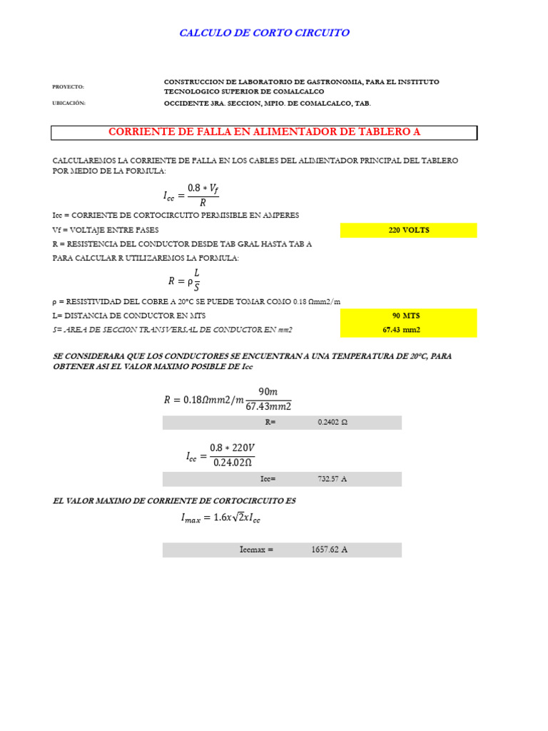 MEMORIA CALCULO Lab Cocina CORT CIRC | PDF | Electricidad ...