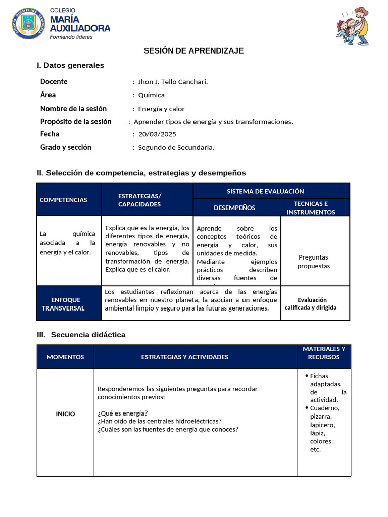 SESIÓN DE APRENDIZAJE 2do Sec. 20-03 | PDF | Energía renovable | Calor