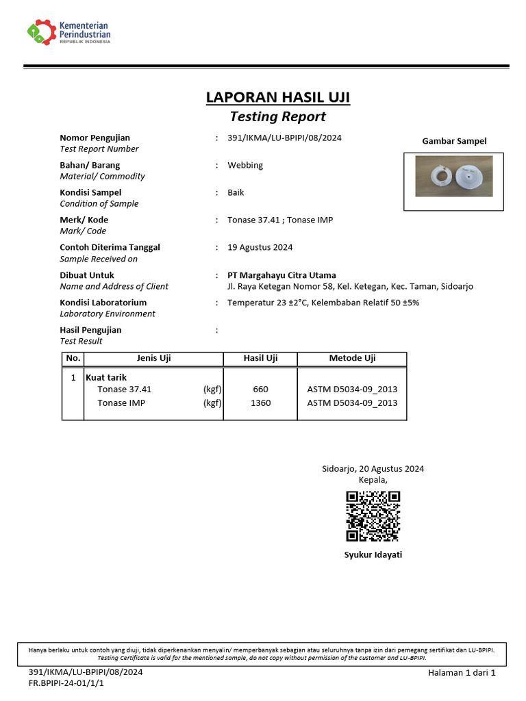 02 - Data Hasil Uji Kekuatan Webing | PDF