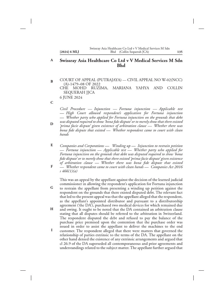 Swissray Asia Healthcare Co LTD V V Medical Services M SDN BHD | PDF | Arbitration | Liquidation
