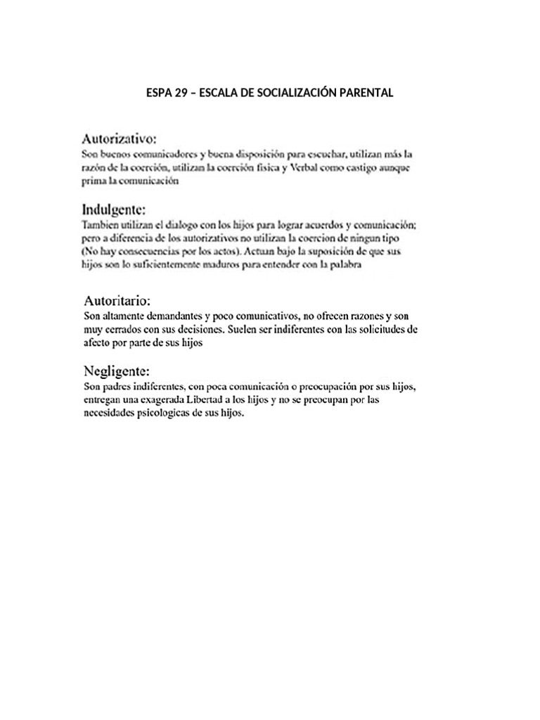 Escala de Socialización Parental ESPA29 | PDF