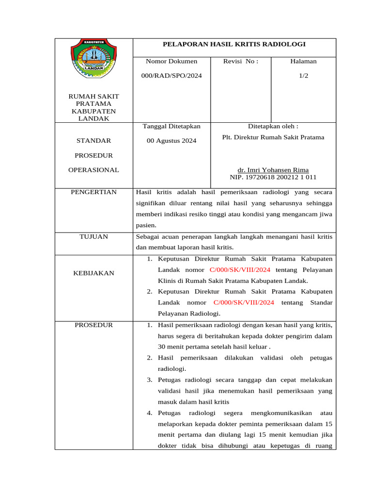 RSP_SPO_AP_113_SPO_Pelaporan hasil kritis | PDF