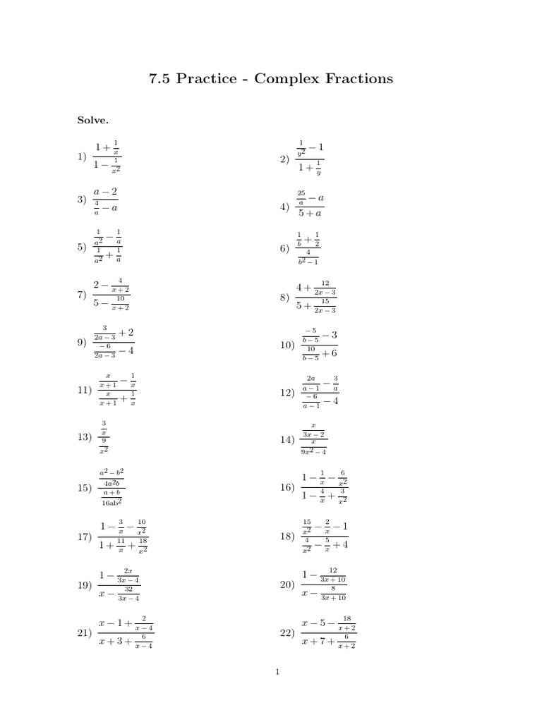 7.5 Complex Fractions Practice | PDF