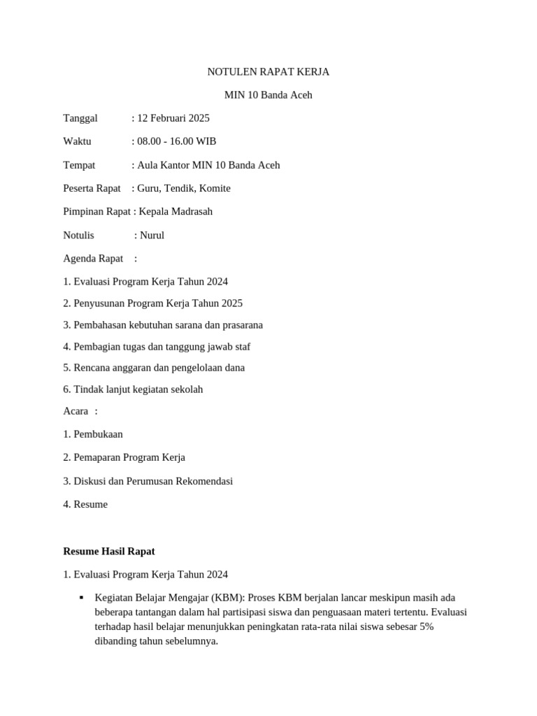 Notulen Rapat Kerja Tahun 2025 | PDF