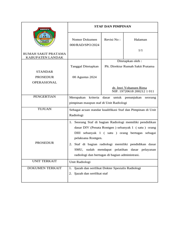 RSP - SPO - AP - 99 - SPO - Penetapan Staf Dan Pimpinan | PDF