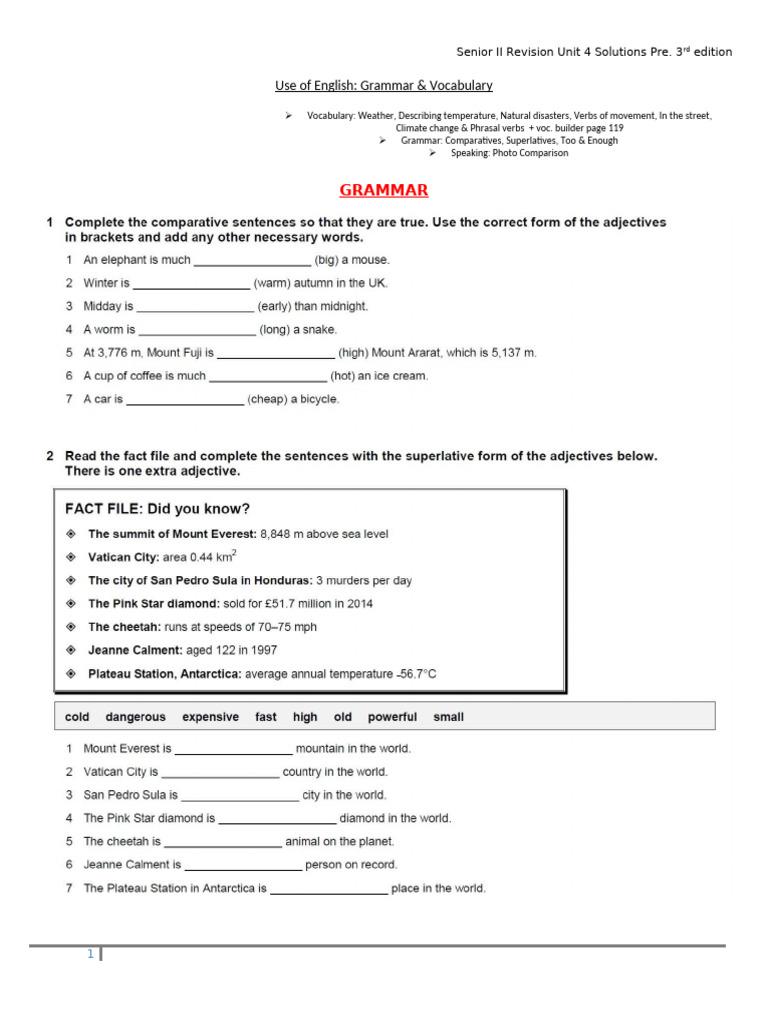 Senior II Unit 4 Revision | PDF
