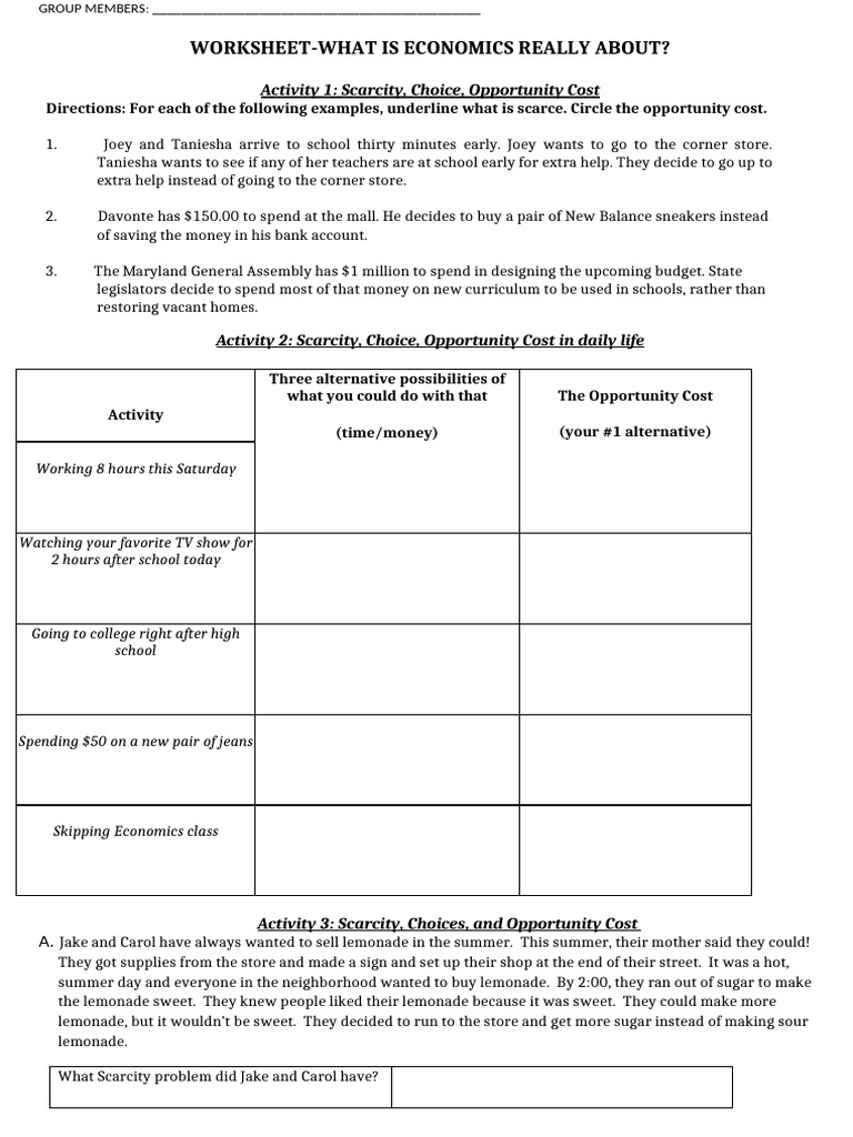Scarcity and Opportunity Cost Worksheet | PDF | Chocolate Brownie ...