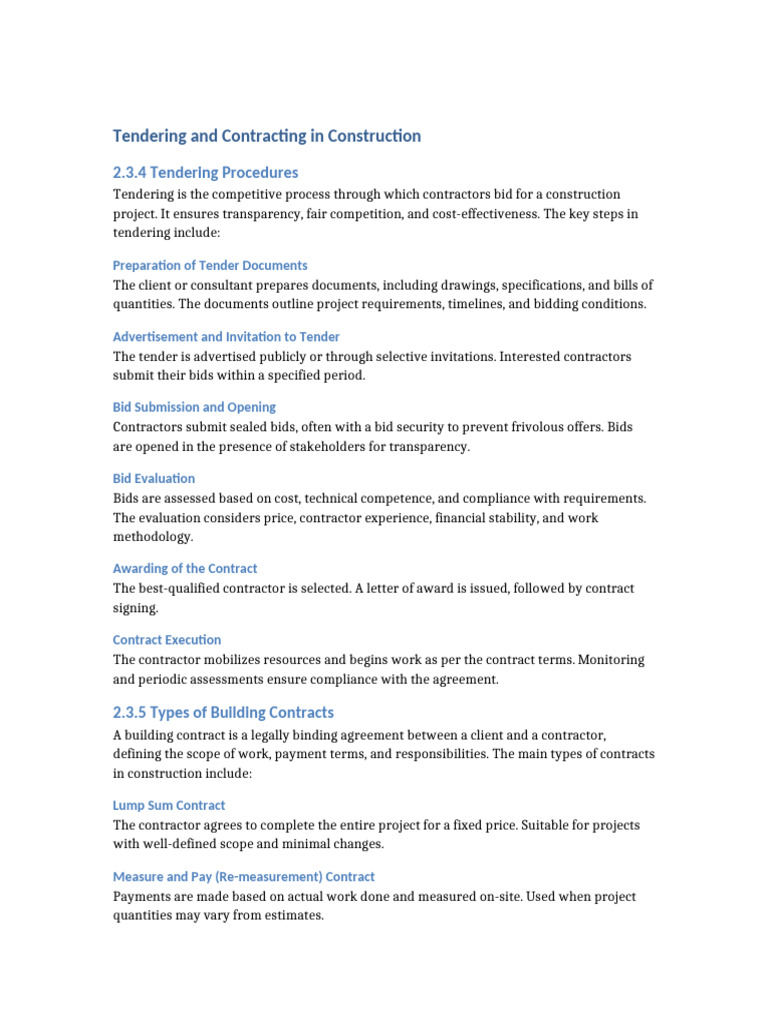Tendering and Contracting in Construction | PDF | General Contractor | Business