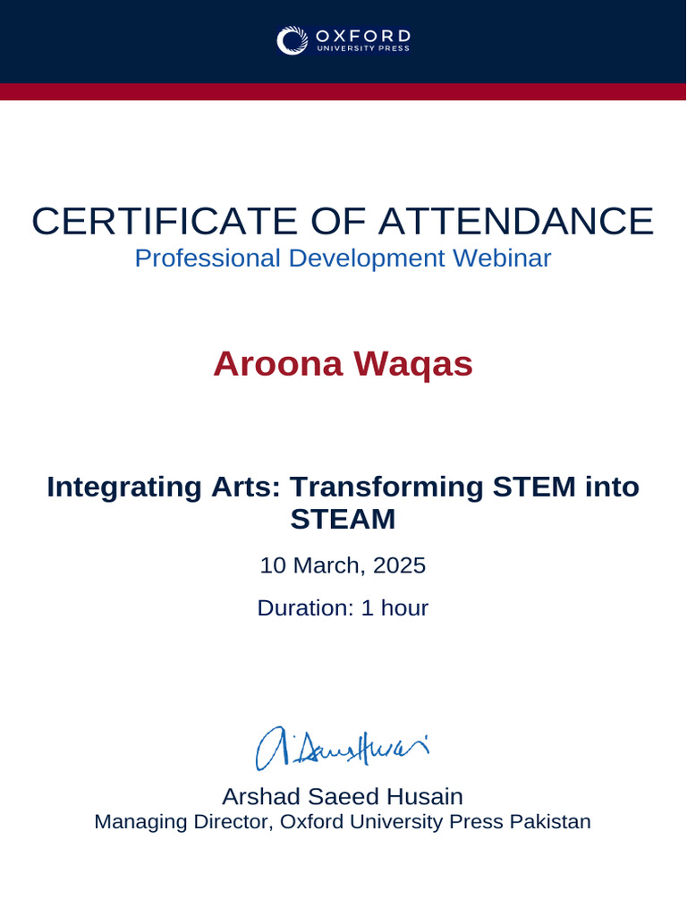 Integrating Arts Transforming STEM Into STEAM Certificate | PDF