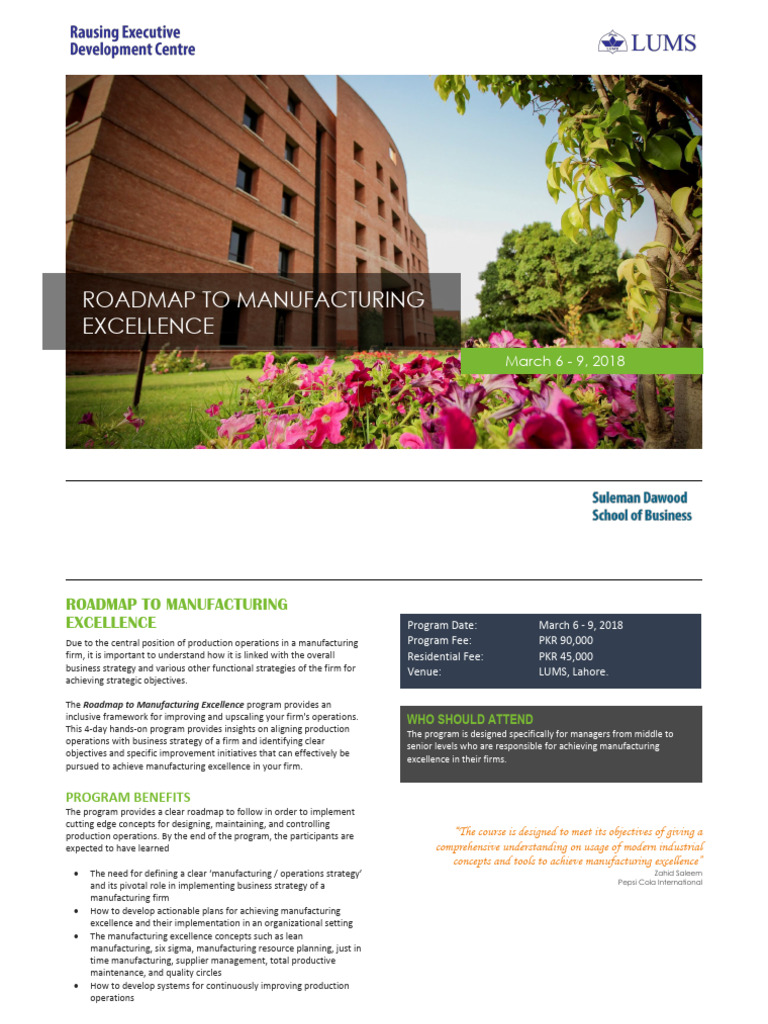 LUMS Brochure-ROADMAP TO MANUFACTURING EXCELLENCE | PDF | Strategic ...