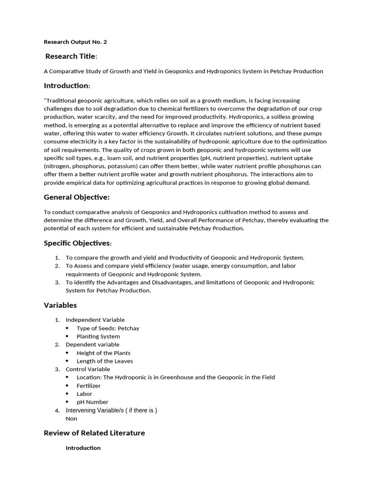 Geoponics vs Hydroponics: Petchay Study | PDF | Hydroponics | Agriculture