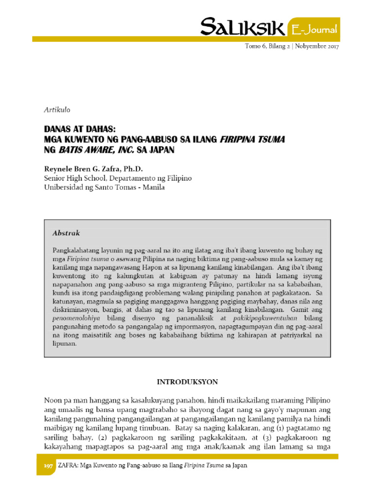 Danas at Dahas - Mga Kuwento NG Pang-Aabuso Sa Ilang Firipina Tsuma NG Batis Aware, Inc. Sa ...
