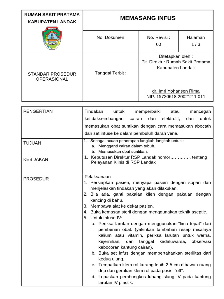Prosedur Pemasangan Infus IV | PDF