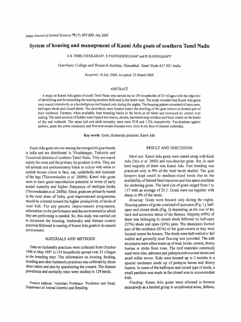 Kanni Adu Goat Management Practices | PDF | Goat | Agriculture