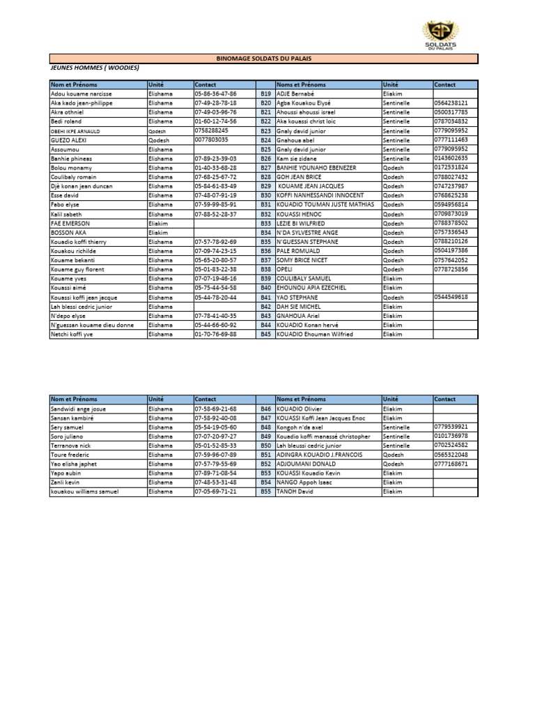 Binomage Soldiers Contact List | PDF