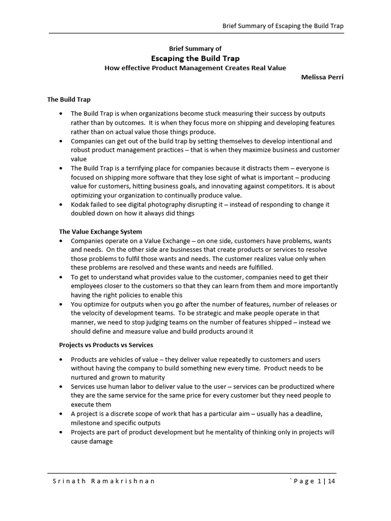 Escaping the Build Trap: Product Management Insights | PDF | Goal ...