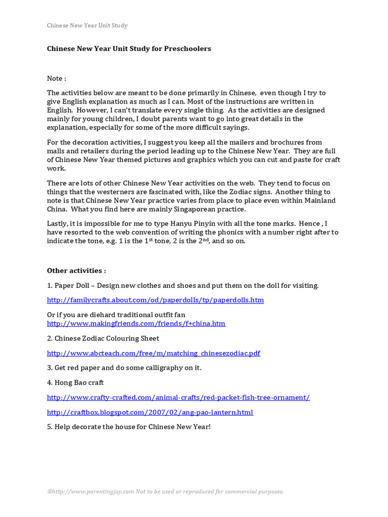 Chinese New Year Unit Study | PDF