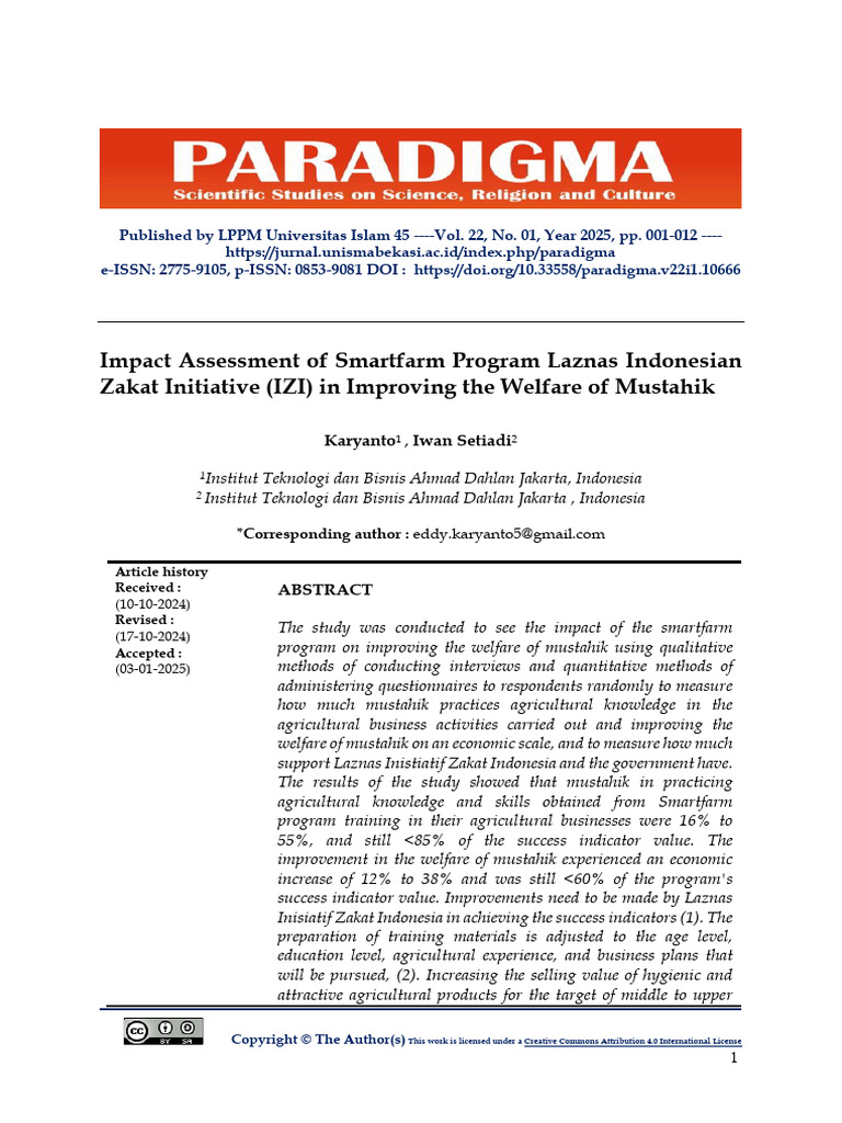 Impact Assessment of Smartfarm Program Laznas Indonesian Zakat ...