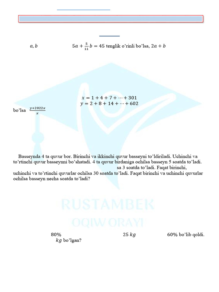 23.02.2025 J. MS 2-Variant. (Rustambek - Oqiw - Orayi) | PDF
