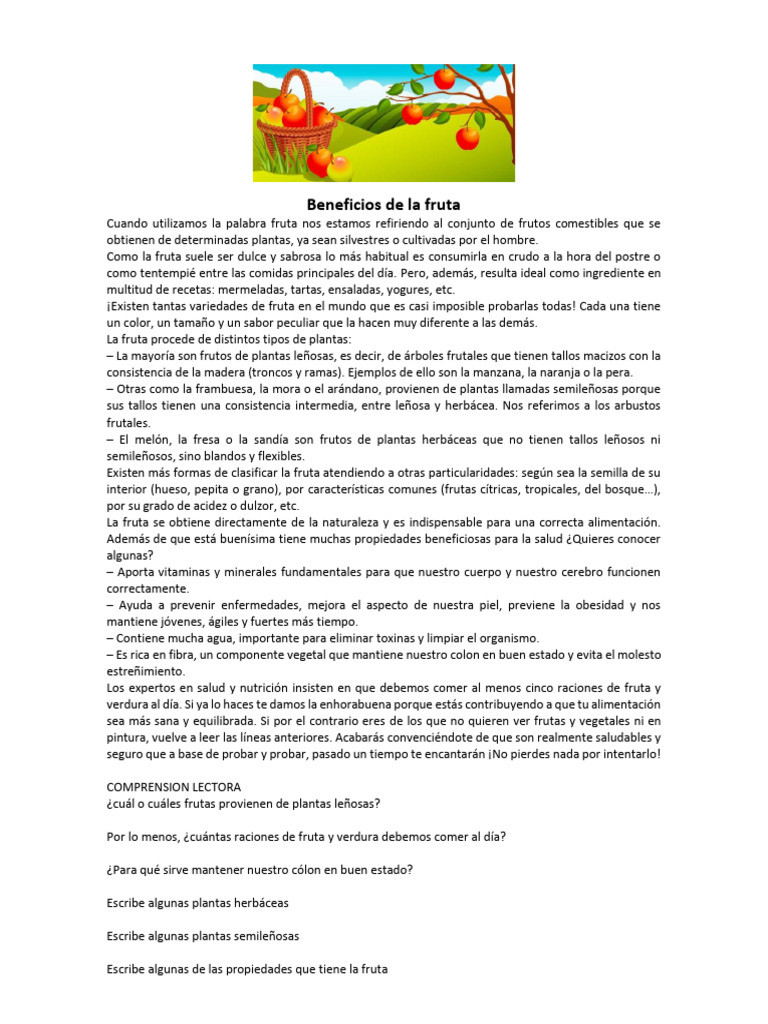 Lecturas para Practicar Comprension y Entonacion | PDF | Fruta