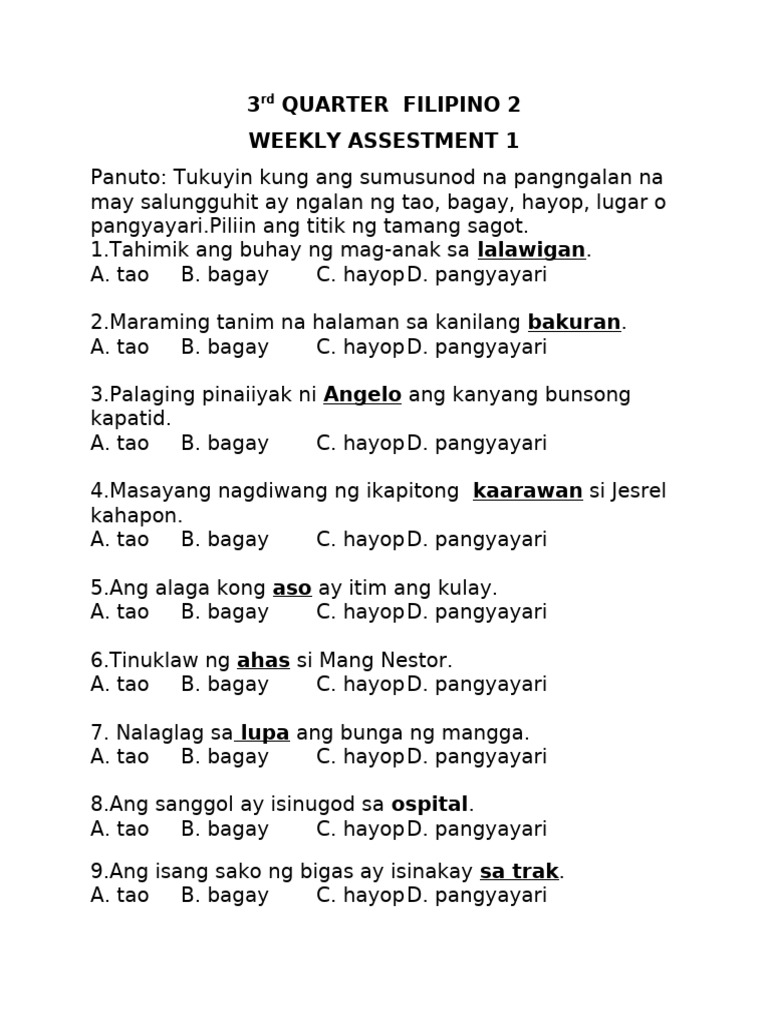 3rd QUARTER FILIPINO 2 assestment1 | PDF