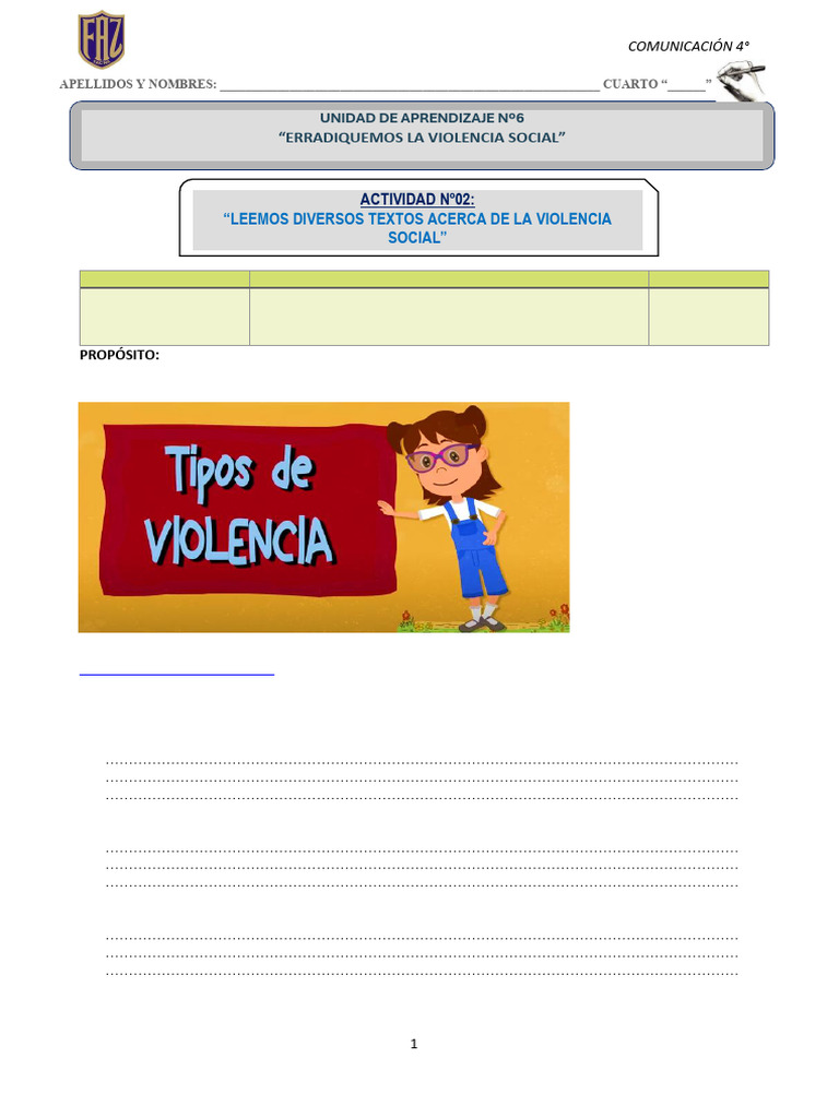 Act. 02 Unid. 06 Com. 4° - 2024 | PDF | Violencia | La violencia contra ...