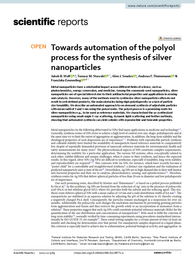 Towards automation of the polyol process for the synthesis of silver nanoparticles | PDF ...