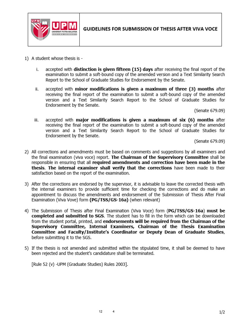 Guideline Submission of Thesis After Viva | PDF | Thesis | Academia