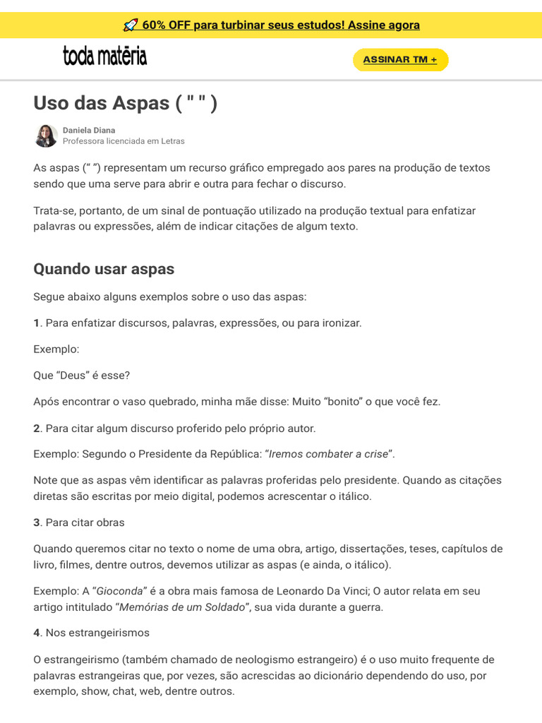 1.11. Uso das Aspas ( _ _ ) - Toda Matéria | PDF | Aspas | Palavra