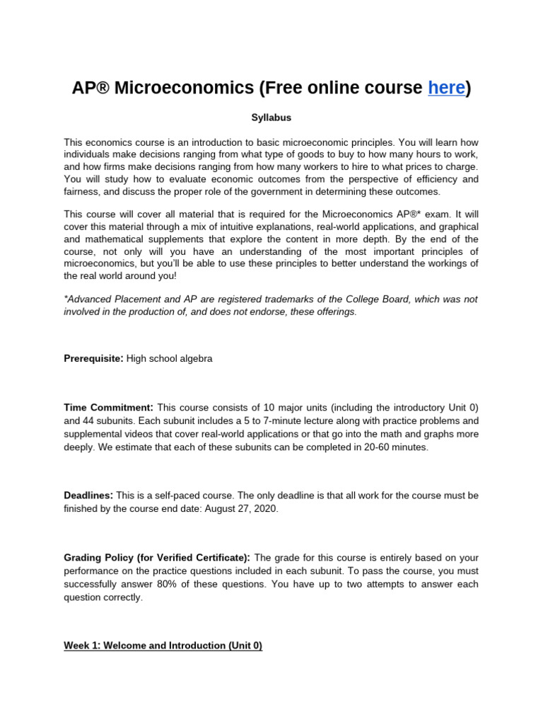 ^AP® Microeconomics Course Syllabus | PDF | Long Run And Short Run ...