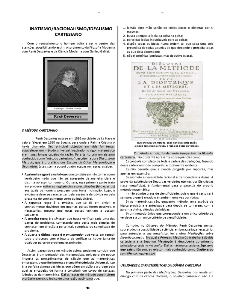 Renê Descartes - Inatismo Texto Complementar | PDF | Método científico ...