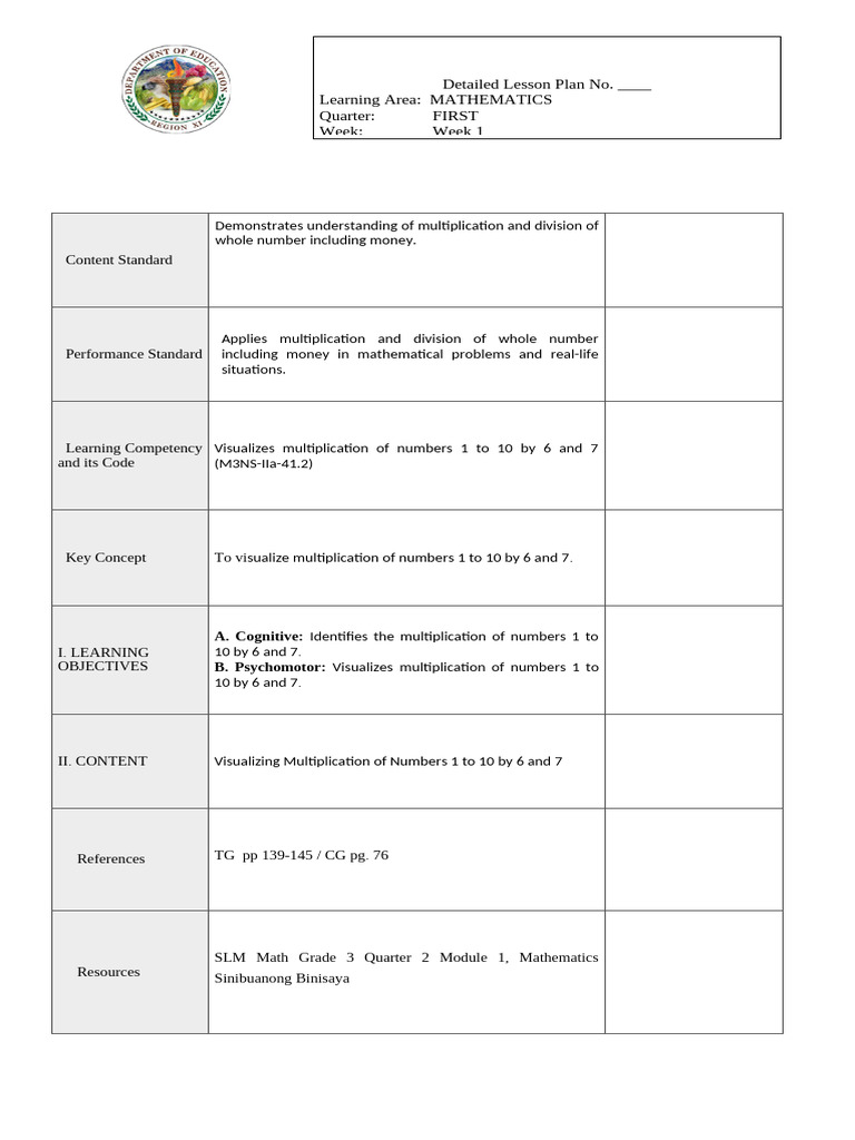 Lesson Plan Math Grade 3 | PDF