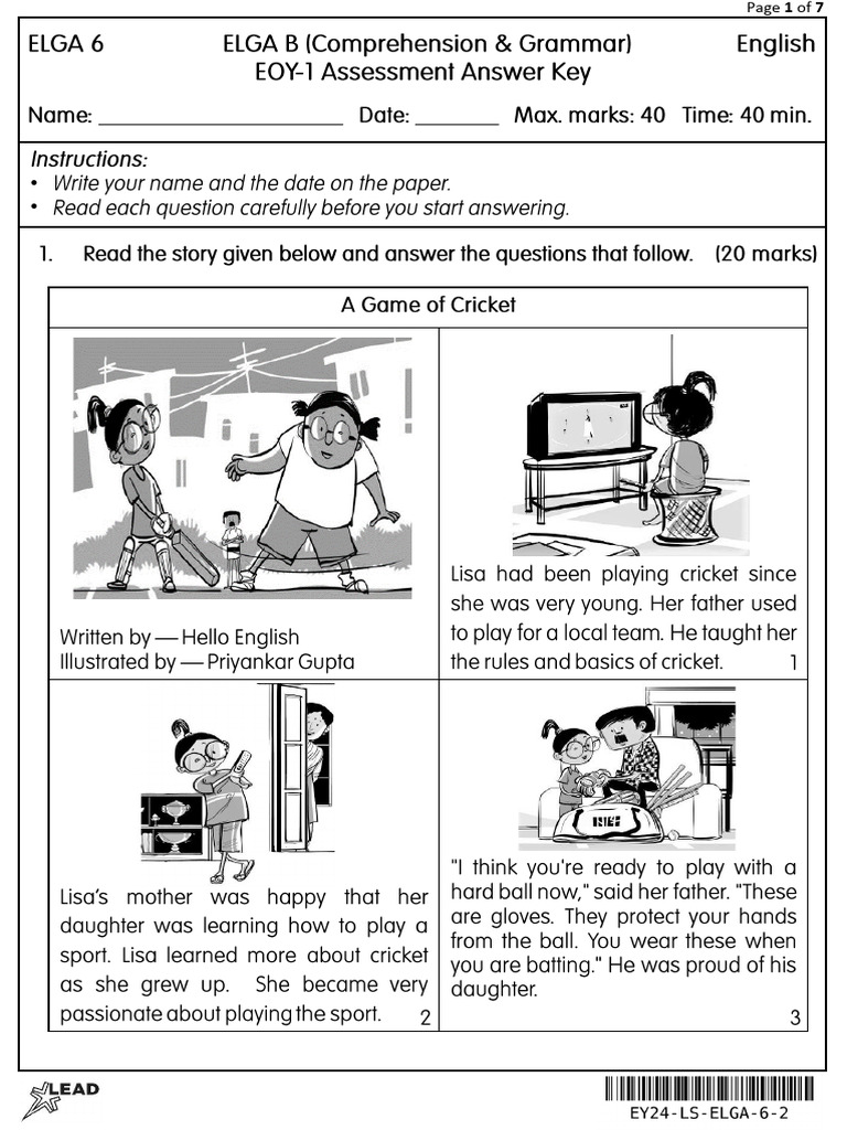 ELGA06 PART B (Comprehension & Grammar) EOY Assessment | PDF