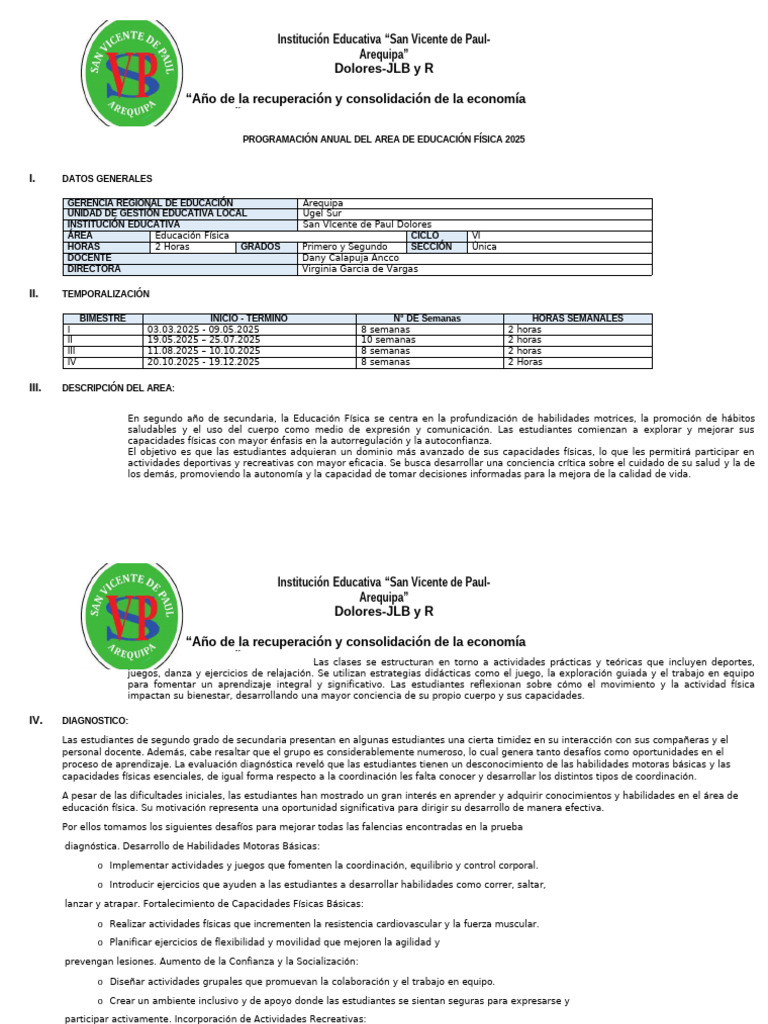 Programación Anual 2do - 1ro Ed Física | PDF | Aprendizaje | Evaluación
