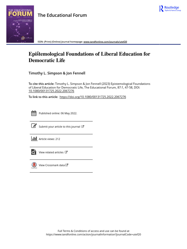 Foundations of Liberal Education for Democracy | PDF | Teachers | Knowledge