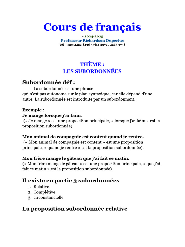 Comprendre les subordonnées en français | PDF | Clause | Grammaire