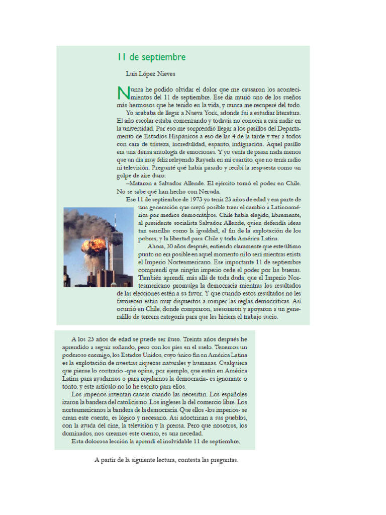 ACTIVIDAD Lectura 11 de Septiembre1 | PDF