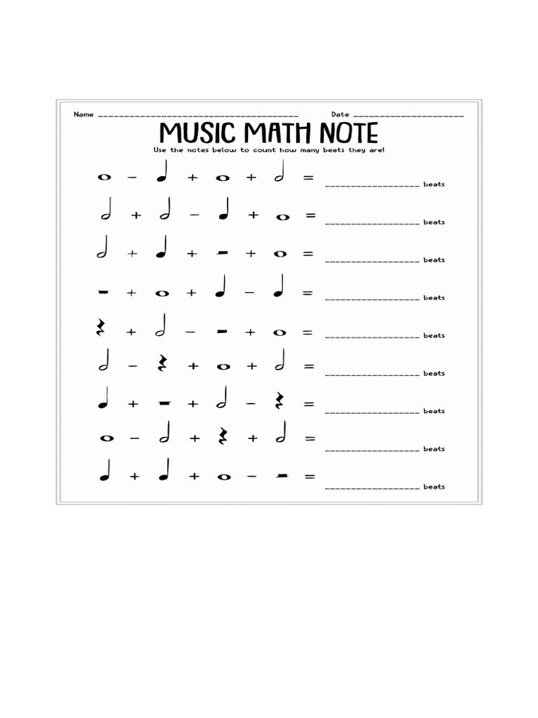 Printablee.com Music Note Value Math Worksheets 353941.Jpg | PDF