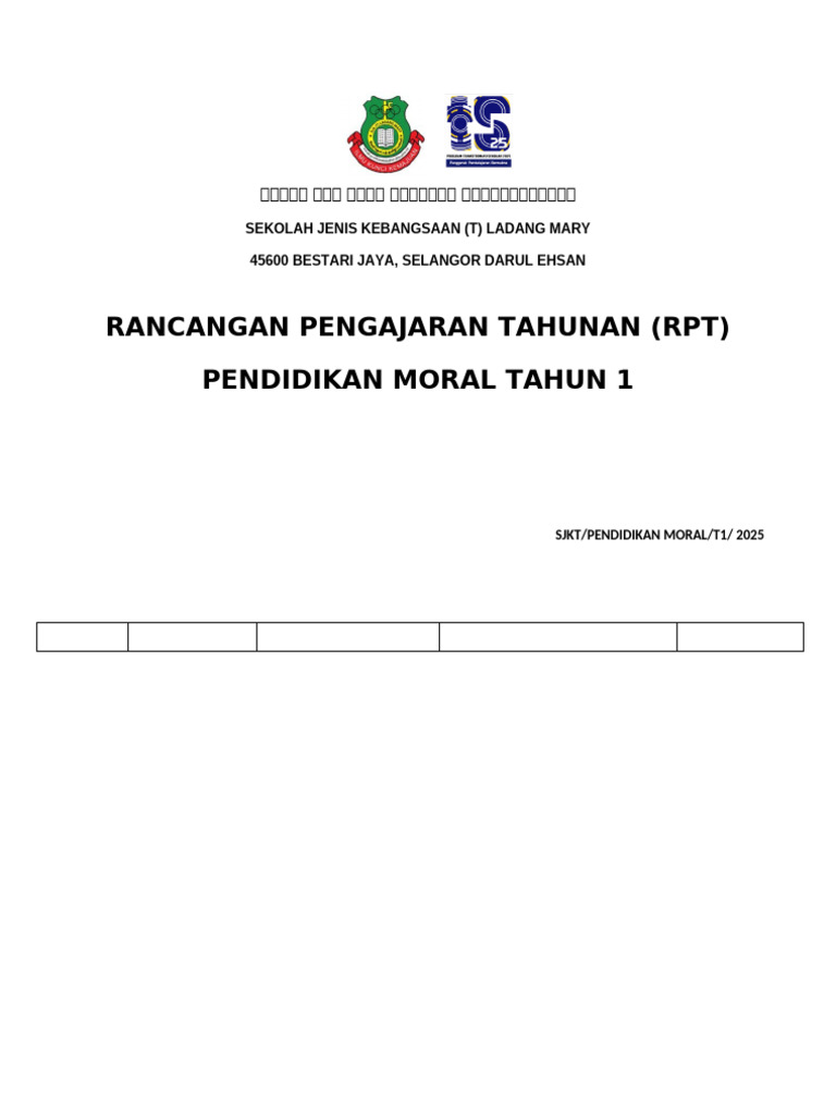 RPT MORAL TAHUN 1 | PDF