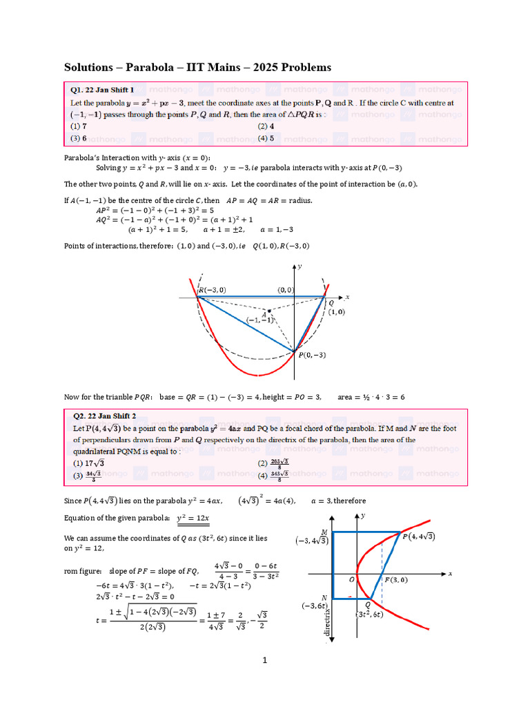 IIT Maths 2025 Parabola Solution | PDF | Coordinate System | Circle