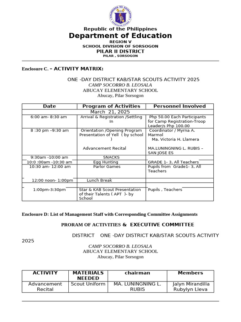 One-Day KAB/STAR Scouts Activity 2025 | PDF | Government Related ...