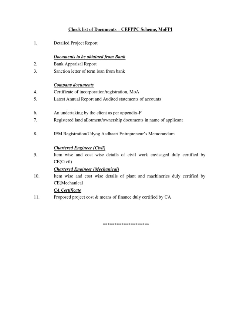 CEFPPC Scheme Document Checklist | PDF