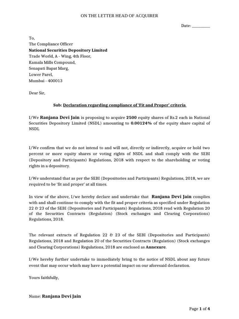 1.revised - Fit and Proper Declaration - N | PDF | Securities (Finance) | Stocks