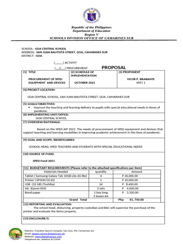 Sped Procurement Proposal | PDF