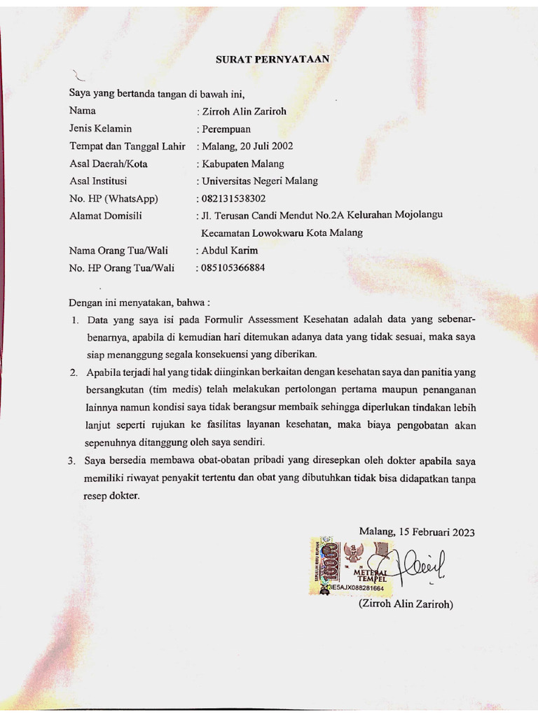 Surat Ket Sehat Alin | PDF