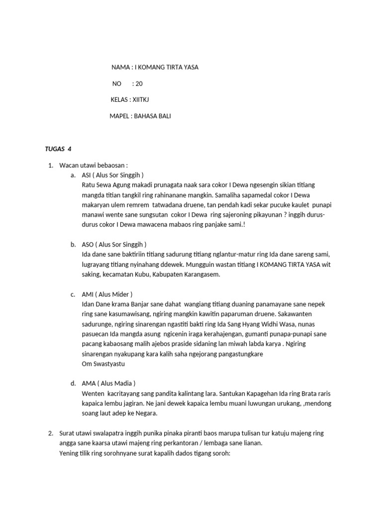 NAMA BHS BALI TGS 4 TIRTA | PDF