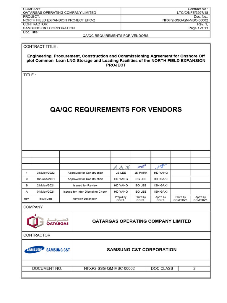 NFXP2-SSG-QM-MSC-00002 - QAQC Requirements For Vendors - Rev.1 | PDF | Specification (Technical ...