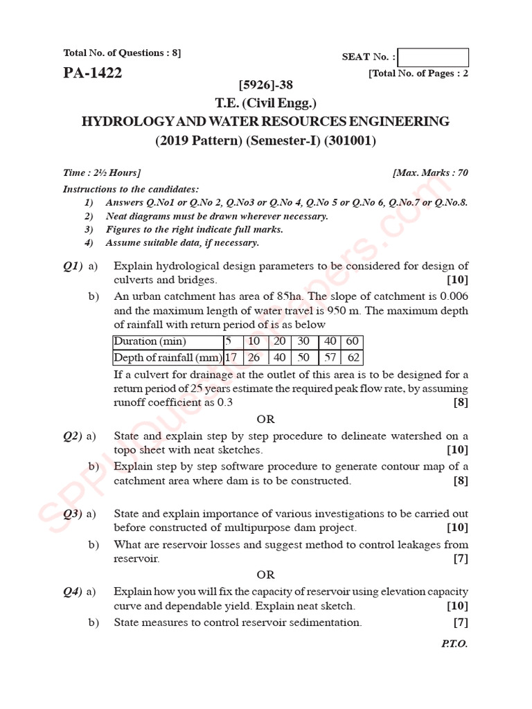 Be Civil Engineering Semester 5 2022 November Hydrology and Water ...